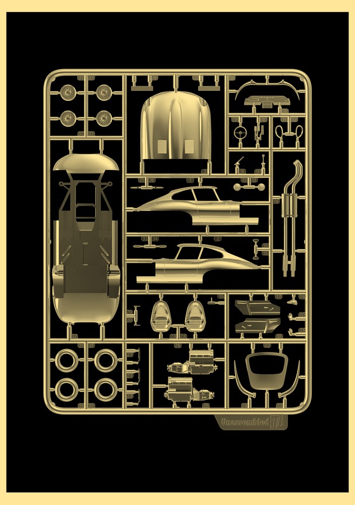 Curvy Cat Metallic Model Kit Art Print Poster - Unassembled